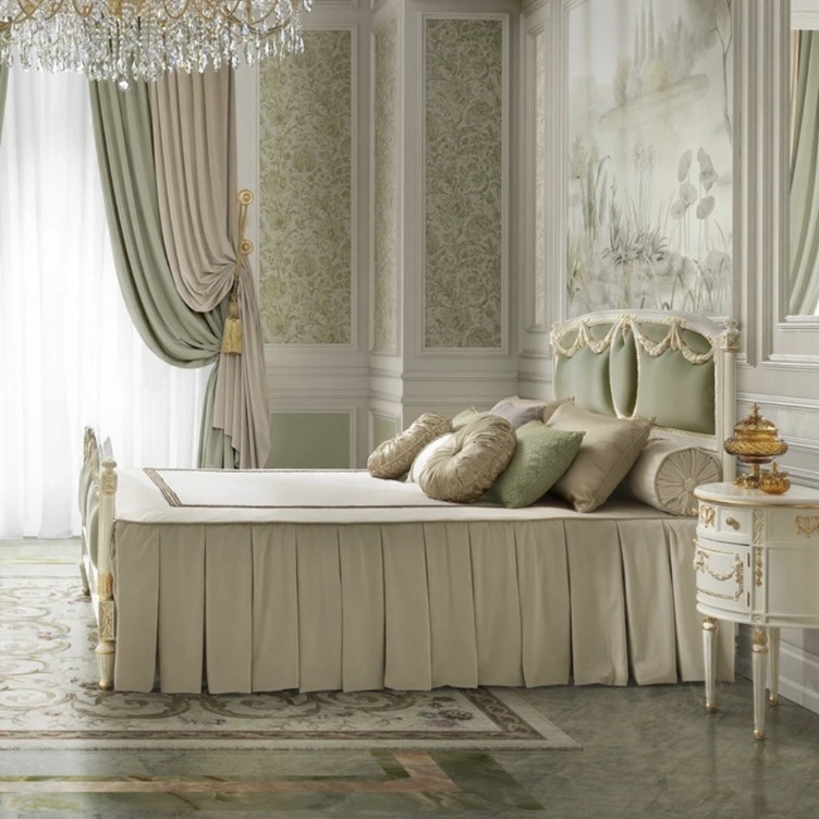 Roman Neoclassical Bed – Classical Carvings & Modern Luxury Design
